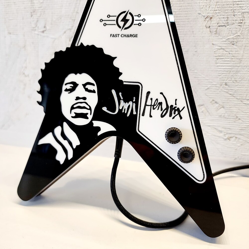 Jimmy Hendrix Flying V inspired Wireless Fast Charger - Made on a Glowforge - Glowforge Owners Forum