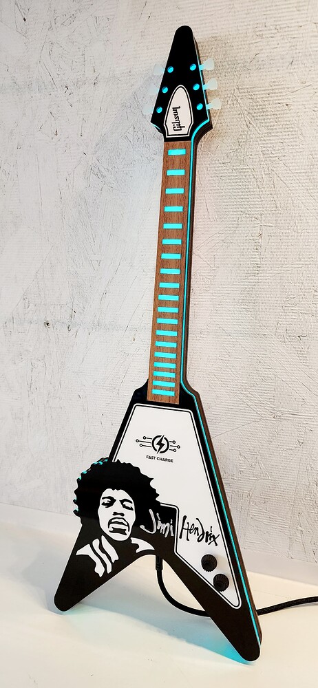 Jimmy Hendrix Flying V inspired Wireless Fast Charger - Made on a Glowforge - Glowforge Owners Forum