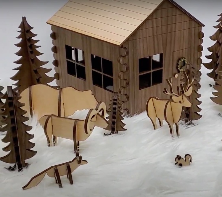 (Woodland) Winter Wonderland Cabin and Animals (from the catalog ...