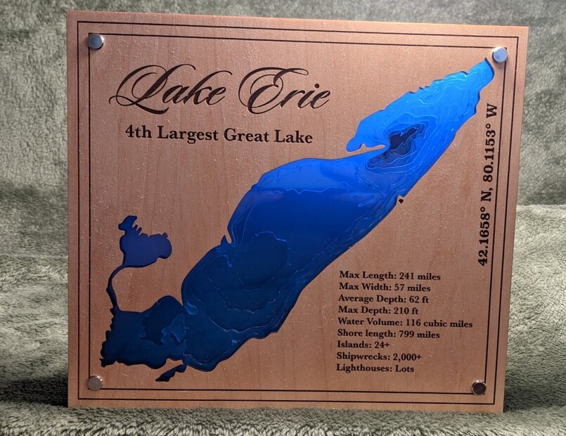 5 lbs of acrylic- Lake Erie map - Made on a Glowforge - Glowforge ...