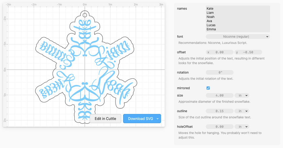 "Name Snowflake" SVG Generator - Page 3 - Free Laser Designs ...