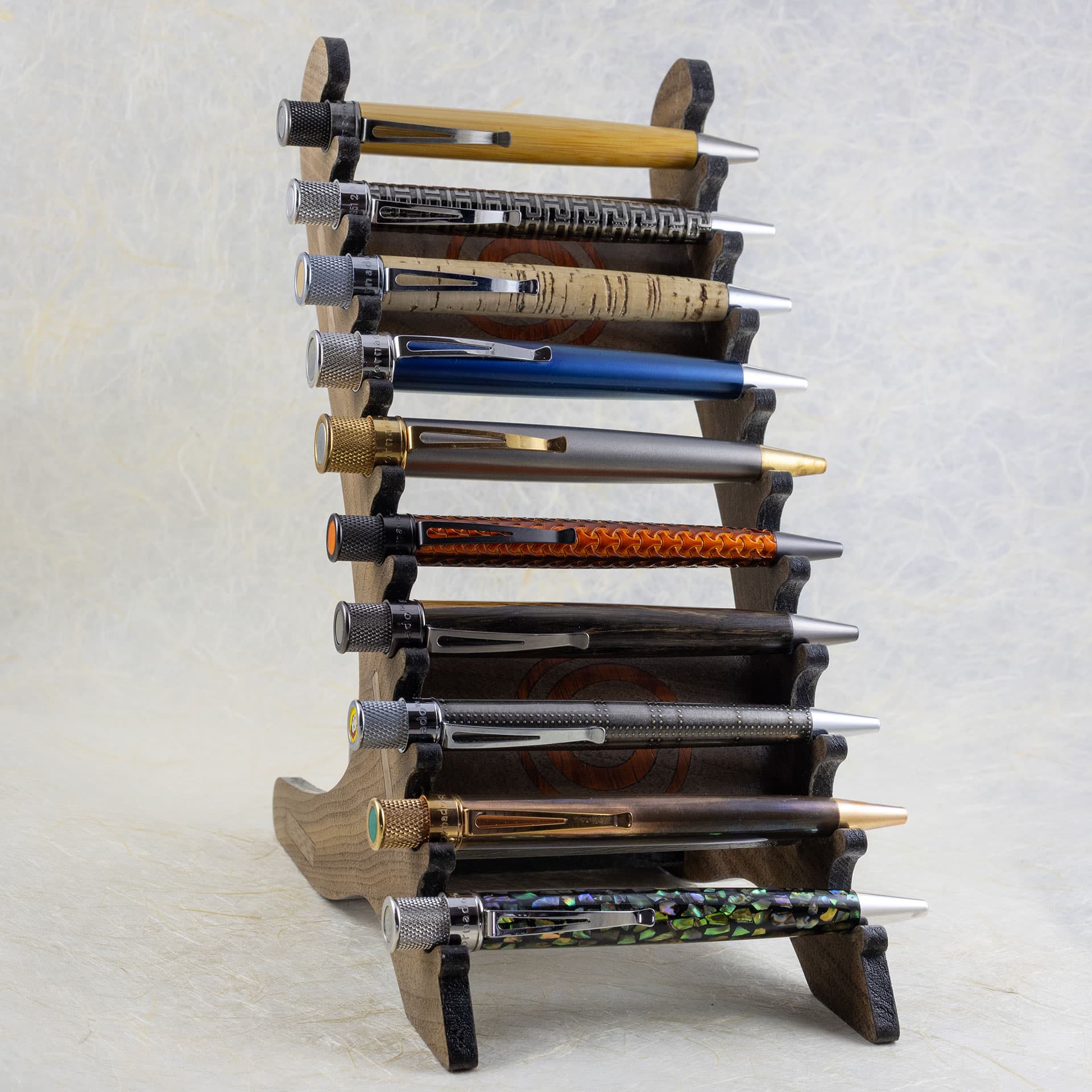 Walnut Pen Rack with Padauk Celtic Spiral Inlay - Made on a Glowforge ...