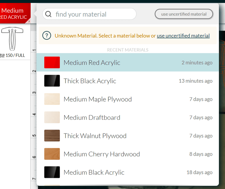 Where do you find the glowforge settings for material? - Beyond the ...
