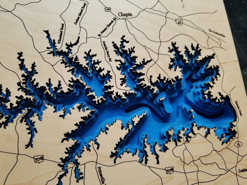 Bathymetric Map of Lake Murray, South Carolina - Made on a Glowforge ...